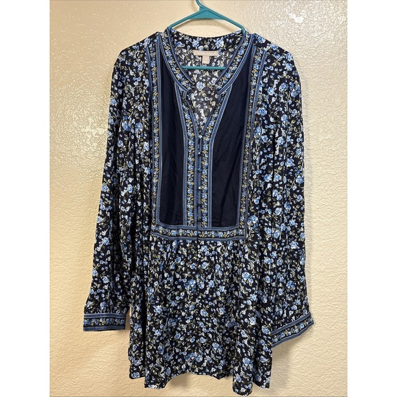 Woman Within | Tops | Woman Within 2x Blue Floral Long Sleeve Tunic Top ...